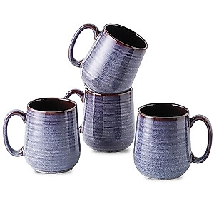 Coffee Mugs Set, 12 oz Coffee Cups Set of 4 with Big Handle, Tikooere Ceramic Coffee mugs for Tea,Milk,Cereal, Porcelain Mugs for Women Christmas Housewarming Gift, Dishwasher & Microwave Safe, Purple