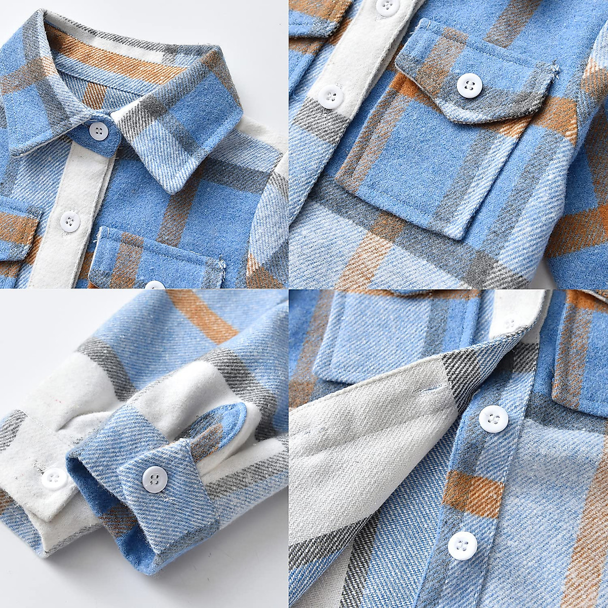 Feidoog Toddler 2 Pack Baby Boys and Girls Plaid Shirts Jacket Long Sleeve Lapel Button Down Shirt Top Outwear Clothes,Blue+Brown,3-4T