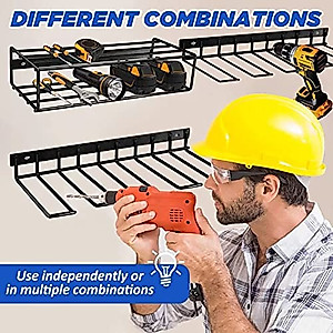 Metal Tools Storage Floating Shelf, Cordless Drill Tools Organizers Holder Wall Mounted, 3-Tier Garage Tool Storage Metal Rack with 4 Slots for Drill Holder, Gift for Men Dad