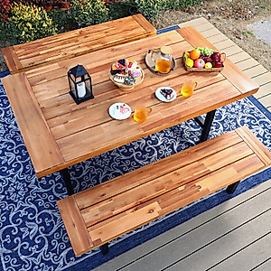 Sophia & William Acacia Wood Bench 1 Pack, Outdoor Oil Fininshed Backless Slim Wooden Bench for Patio Porch Yard Garden Yard Lawn, Teak Color