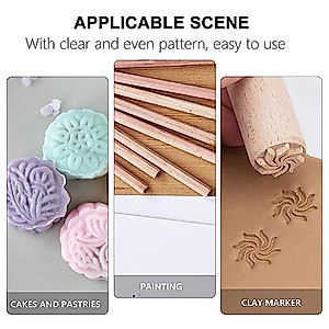 VILLCASE 2cm Wooden Stamp Clay Decorative Stamp Pottery Tool Stamp Homemade Pasta Tools Round Shape Printing Stamp Pottery Stamp Stamps for Textured Hand Roller DIY Tools Cookies Moon Cake