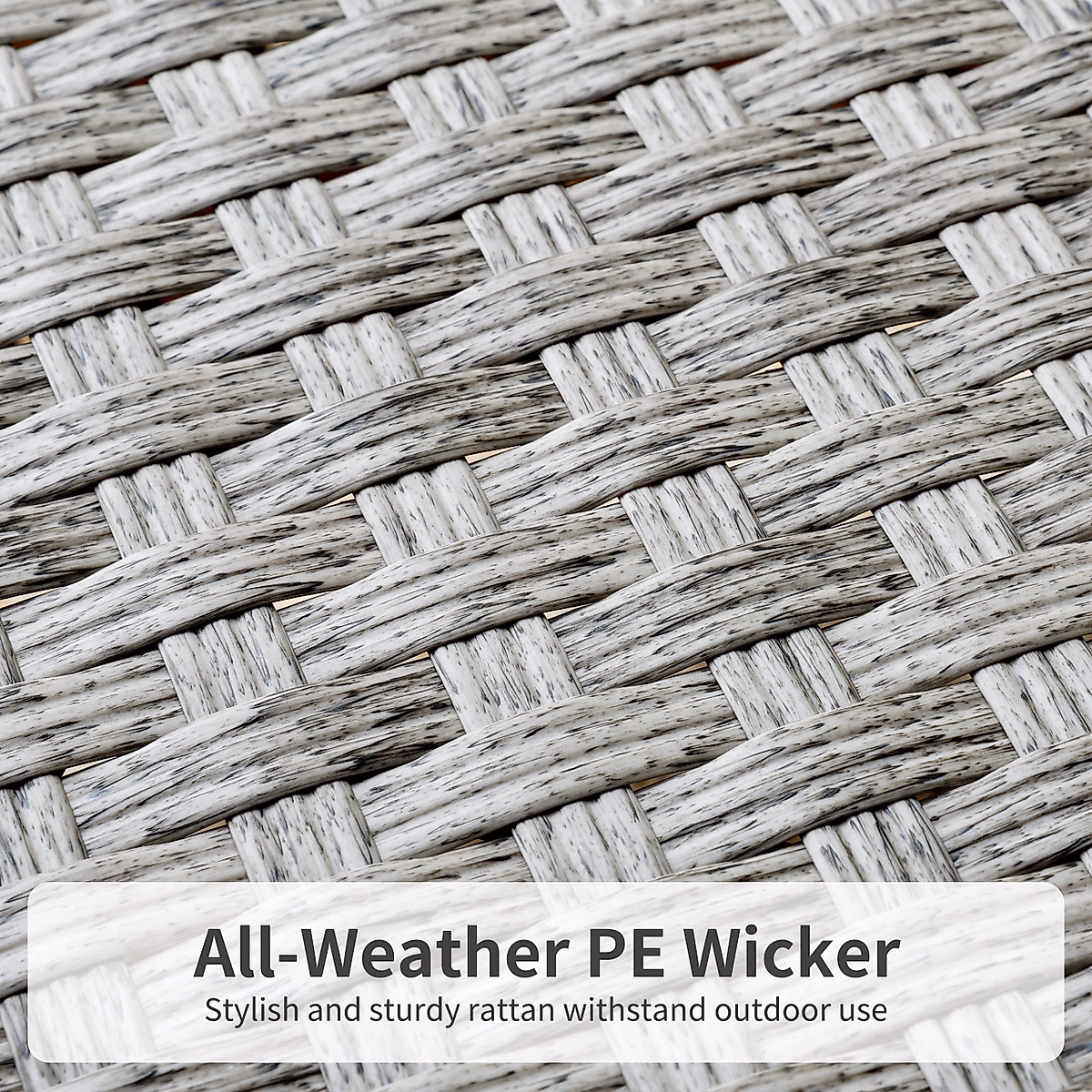 WAROOM Outdoor Patio Furniture Set 4 Piece Wicker Furniture Patio Conversation Sets PE Rattan Patio Chairs Couch Sectional Sofa with Fire Pit Table, Grey Cushion