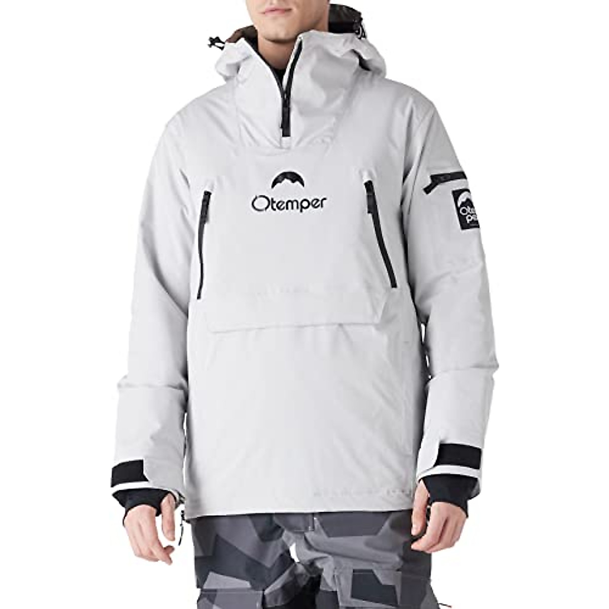 kirnusino Mens Ski Jacket Snow Coat for Men Windbreaker Waterproof Mountain Hooded Sweatshirt with Shoulder Pass Card Pocket Windproof Warm Winter Coat-Grey-L