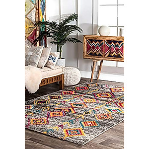 nuLOOM Catrine Bohemian Diamonds Shag Area Rug, 8' 10" x 12', Dark Grey