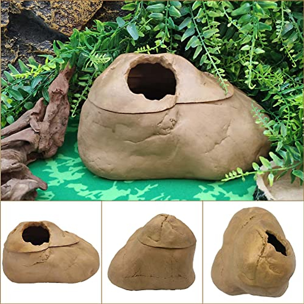 Hamiledyi Snake Hides and Caves, Resin Reptile Tank Accessories Large Humid Hide Leopard Gecko Corn Snake Shedding Egg-Laying Shelter