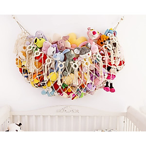 Stuffed Animal Net or Hammock -Wall Mounted-Handmade Macrame Toy Hammock Organizer Stuffed Animal Display Plush Toys Holder Boho Decor for Nursery Playroom Bedroom Kids Room Storage 1