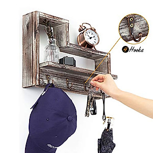 J JACKCUBE DESIGN Wall Mount Entryway Key Holder Rustic Wood Hanging Shelf with 4 Hooks for Keys, Mails, Home Decor Display Wooden Cubby Rack Hanger- MK537A