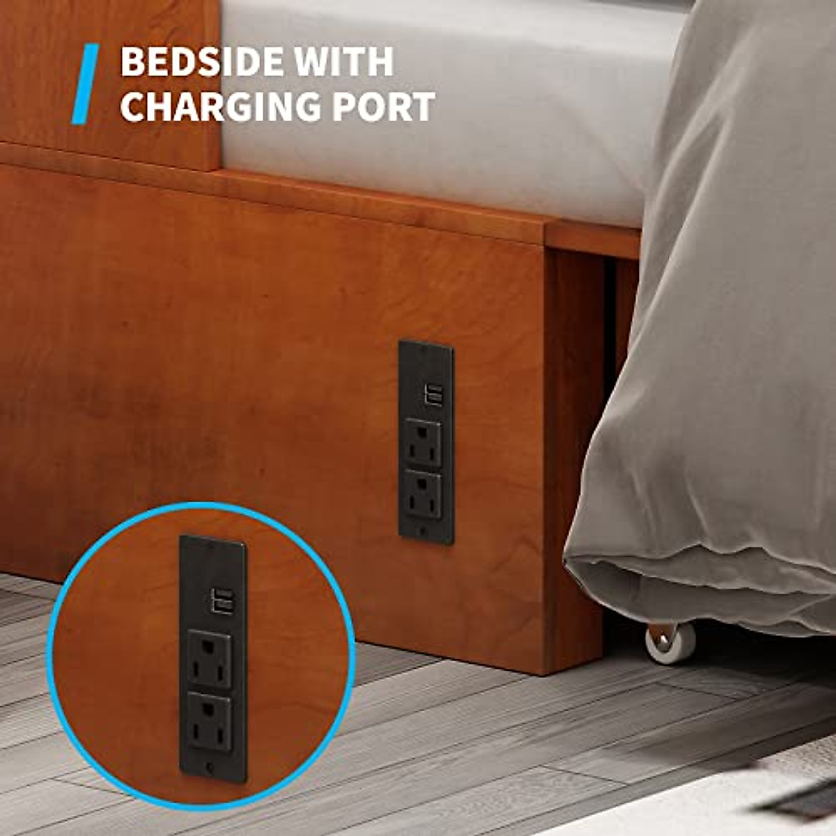 Mjkone Murphy Cube Cabinet Bed with USB Charging Station, Murphy Bed Cabinet with Large Drawer & Folding Mattress, Queen Size Bed Frame for Guest Room, Home, Office - Cherry