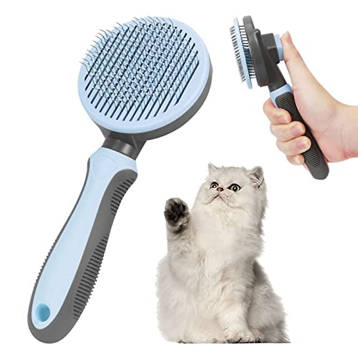 FYY Dog and Cat Brush for Shedding, Self Cleaning Dog Grooming Brush Pet Slicker Brush for Long or Short Haired Dogs Cats Grooming Supplies Blue
