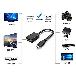GANA Micro HDMI to HDMI Adapter Cable, Micro HDMI to HDMI Cable (Male to Female) for Gopro Hero and Other Action Camera/Cam with 4K/3D Supported