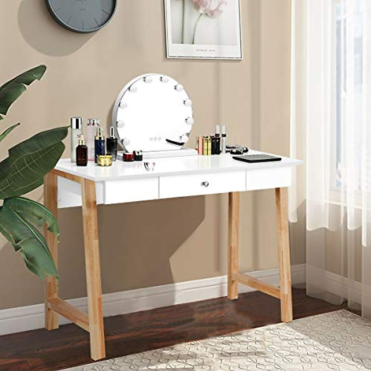 Home Office Bedroom Game Room Furniture Decor Laptop PC Study Computer Table Writing Desk Vanity Makeup Multi-Purpose White Desktop Large Countertop Storage Space Modern Elegant Design