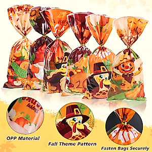 DERAYEE Thanksgiving Treat Bags, 180 Pcs Fall Cellophane Candy Bags Maple Leaves Turkey Pumpkin Goodie Gift Bags for Thanksgiving Party Supplies