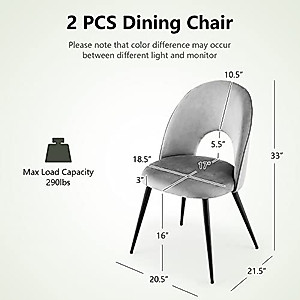 Giantex Velvet Dining Chairs Set of 2 - Modern Mid-Century Vanity Chair with Meat Legs, Comfy Desk Chair for Living Room, Bedroom, Upholstered Dining Room Chairs, Gray