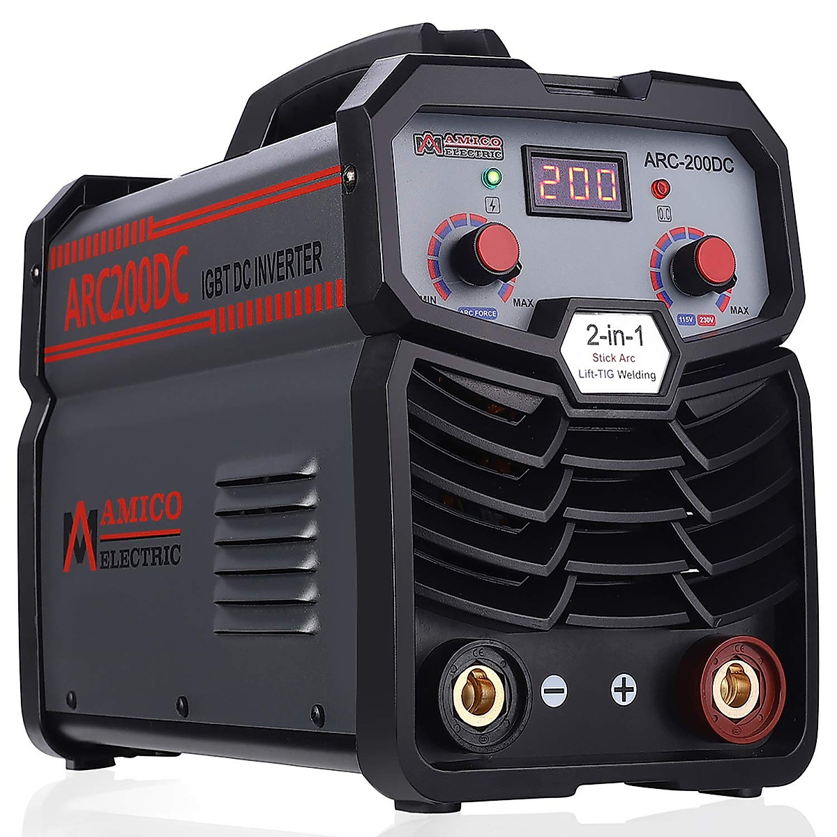 LANCERGEARS Amico ARC-200, 5-200 Amp Stick Arc Lift-TIG Combo Welder, 100-250V Wide Voltage Welding, 80% Duty Cycle, Compatible with All Electrodes: E6010 E6011 E6013 E7014 E7018 etc.