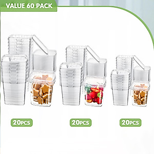 Sliner 60 Sets Square Deli Containers with Lids Clear Food Storage Containers Plastic Freezer Microwaveable Safe Deli Cups Leak Proof Airtight Meat for Restaurant(64oz, 32oz, 16oz)