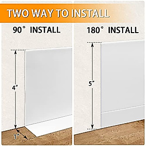 Vinyl Wall Base 4" Vinyl Baseboard Molding Flexible Vinyl Floor Base with 1" Crease Rubber Base Molding for Wall Easy to Install Use to Cover Wall Crevice (5" Wide x 59.1' Long, White)