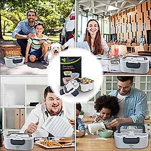 Vovoir Electric Heating Lunch Box 60W 110V/12V/24V 3 in 1 Portable Food Warmer Lunch Heater for Car Truck Home Work,Heated Lunch Boxes for Adults-Leak Proof,Removable Stainless Steel Food Container