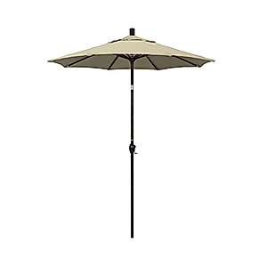 California Umbrella 6' Round Aluminum Market Umbrella, Crank Lift, Push Button Tilt, Bronze Pole, Sunbrella Antique Beige
