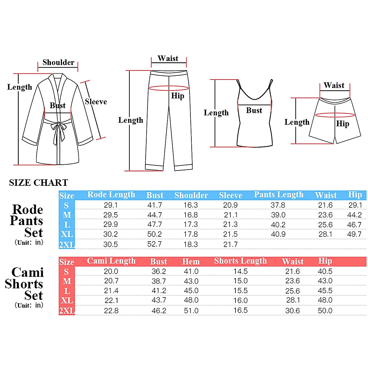 Arwser Women's Silk Satin Pajamas Set 4 Pcs Sleepwear Cami Top Pjs with Shorts and Robe Red