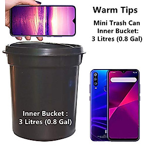 OCTMUSTARD Mini Metal Pedal Bin, Round Step Pet Trash with Lid and Handle, Small Garbage Can Wastebasket for Narrow Spaces at Home, Car or Office, 0.8Gal/3L, White 9" X 6.75" X 11.25"