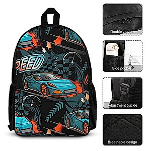 DamTma Cartoon Grunge Car Backpack Set 3 Piece Bookbags Lunchbox Pencil Case Laptop Backpack Travel Backpack 3pcs Backpack