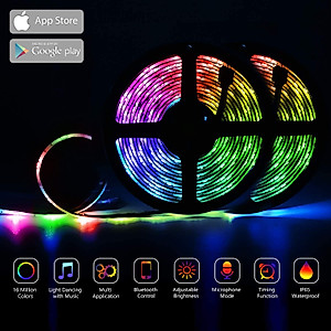 Gopretty 32.8ft Watetproof LED Strip Lights with App Control, Music Sync SMD 5050 300 LEDs Color Changing with Remote+ Alexa + Google Assistant + IFTTT