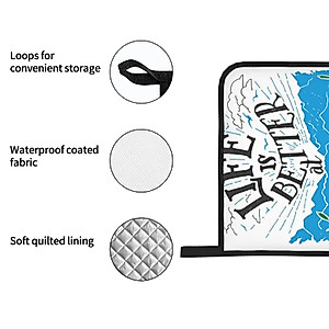 Life is Better at The Lake Pier Plants Mountains Oven Mitts and Pot Holders Sets of 4，Heat Resistant Kitchen Microwave Gloves and Pot Pads with Non-Slip Surface for Grilling Baking Cooking BBQ
