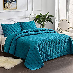 Litanika Queen Size Quilt Bedding Set Teal - Full Lightweight Comforter Bedspreads & Coverlets Turquoise - Bedding Cover Bed Decor All Season - 3 Pieces (1 Quilt, 2 Pillowcases)