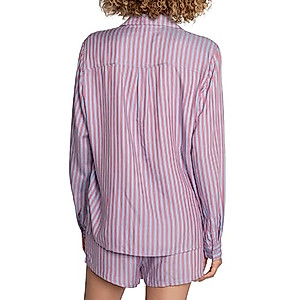 PJ SalvageThe Summer I Turned Pretty Womens Button Down Woven Stripe Pajama SetBubblegum SeaX-Small