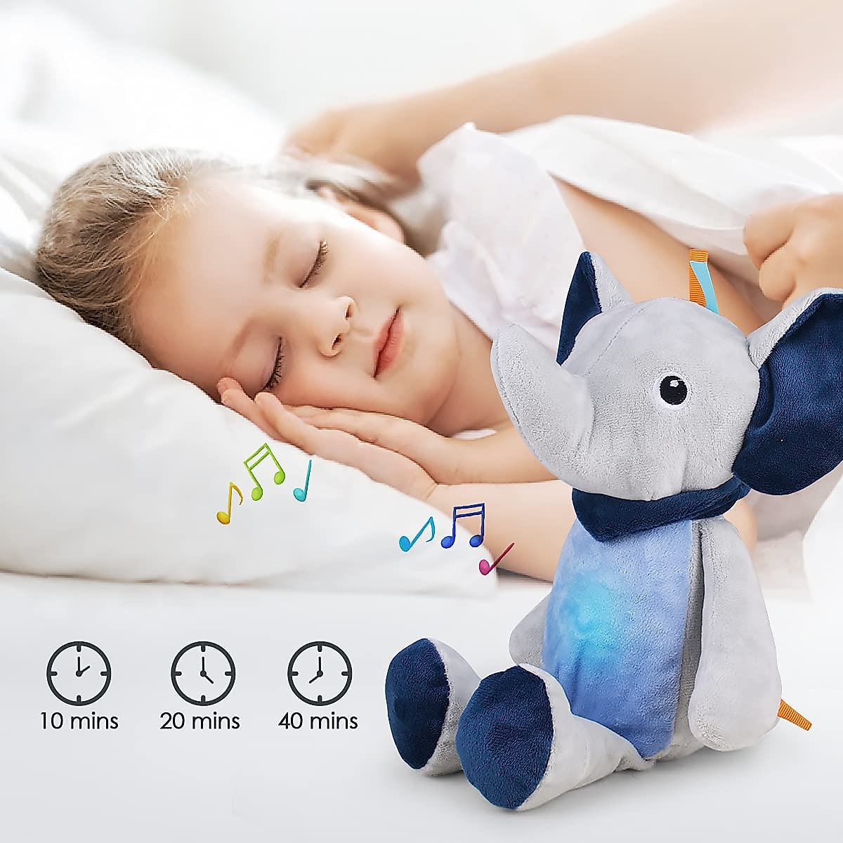 Baby Sleep Soother Toddler Sleep Aid Night Light with Soothing Sound Machine, Elephant Lullaby Sleep Plush Toy Gift for Newborn and Up Boy and Girls