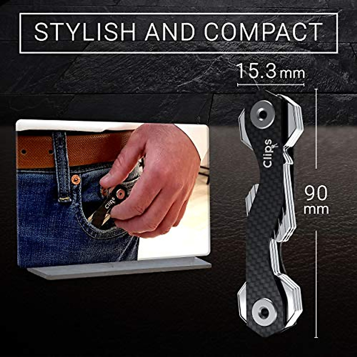 Smart Compact Key Organizer Keychain - Made of Carbon Fiber & Stainless Steel- Pocket key Chain Organizer Up to 28 Keys- Lightweight, Strong Includes Bottle Opener, Carabiner & More