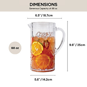 BELLAFORTE Shatterproof Tritan Plastic Water Pitcher, Myrtle Beach 88 oz Unbreakable Drinking Jug for Orange Juice, Iced Tea & Water - Dishwasher Safe - BPA Free - Clear