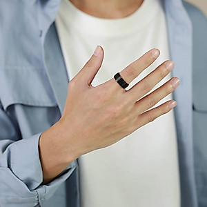 MZZJ Customize Moon Sun Couple Matching Ring Set Titanium Rings 8MM+6MM Brushed Matte Finish Couple Ring Set for Wedding Engagement Step Edges Promise Rings for Him Her for Couples