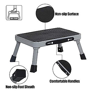 Topfun Step Stool, Non-Slip Large Platform Safe Load--ANSI-ASC A14.11-2018 American National Standard, Sturdy Steel 1-StepFolding Stools for Kids Adults Seniors at Indoor Outdoor( Grey, 7inch Height)