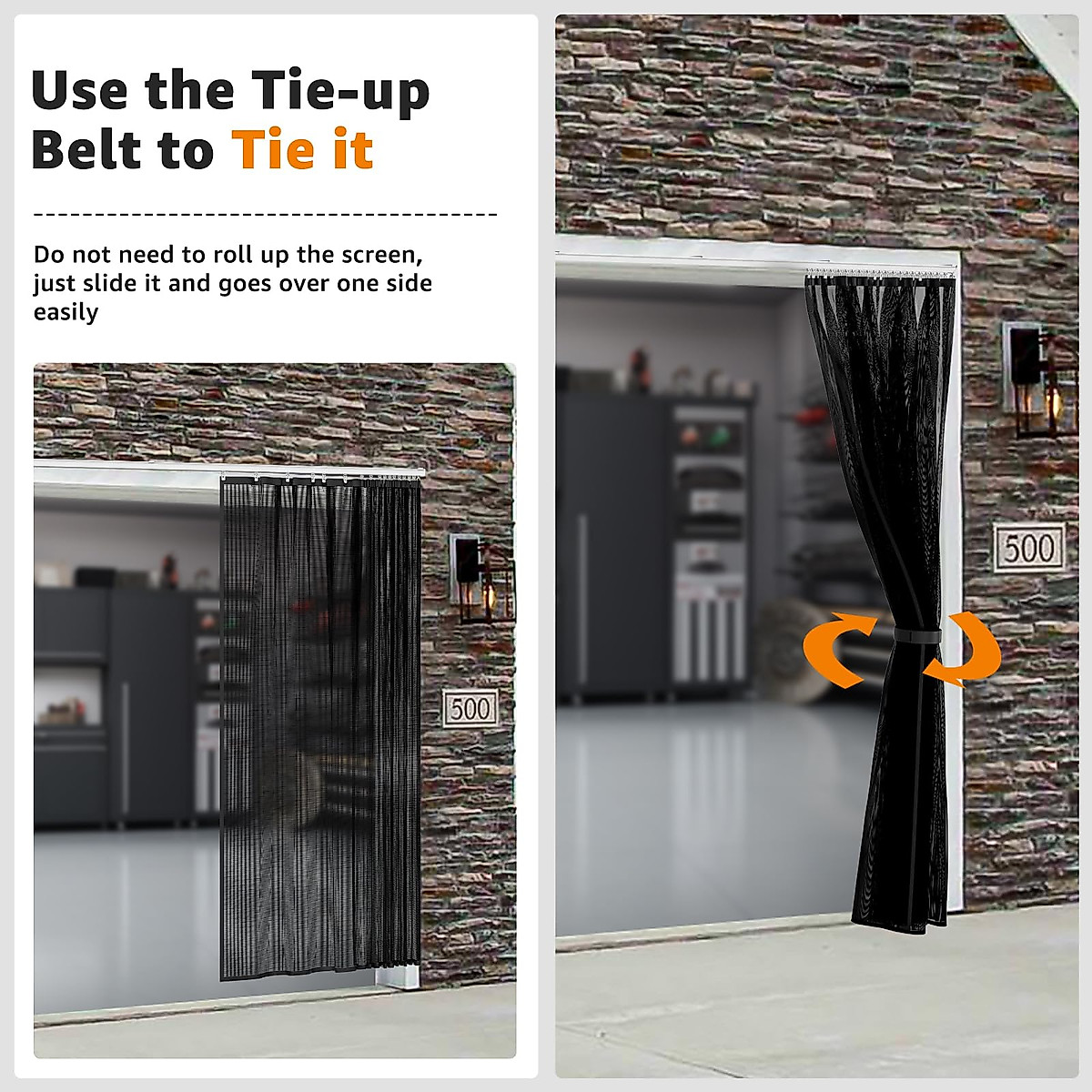 Sliding Garage Door Screen with Track Closure - Retractable Privacy Curtain Keep Annoying Animals Out Easy Install Heavy Duty Fiberglass Mesh Net for Opening Garage Patio (Black, 16 ft x 7 ft)