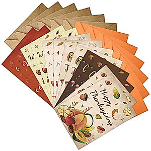 FANCY LAND 12 Thanksgiving Greeting Cards Thanksgiving Cards with Envelopes 5 X 7 for Kids Adults Friends Family