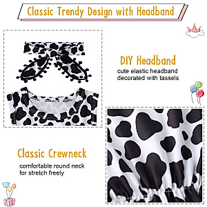 Leapparel Baby Girls Rompers Cute Cow Jumpsuits Infant Boys Outfit Clothes Black Pompom Bodysuits White Baby Playsuit with Bow-Knot Headband for 3-6 Months