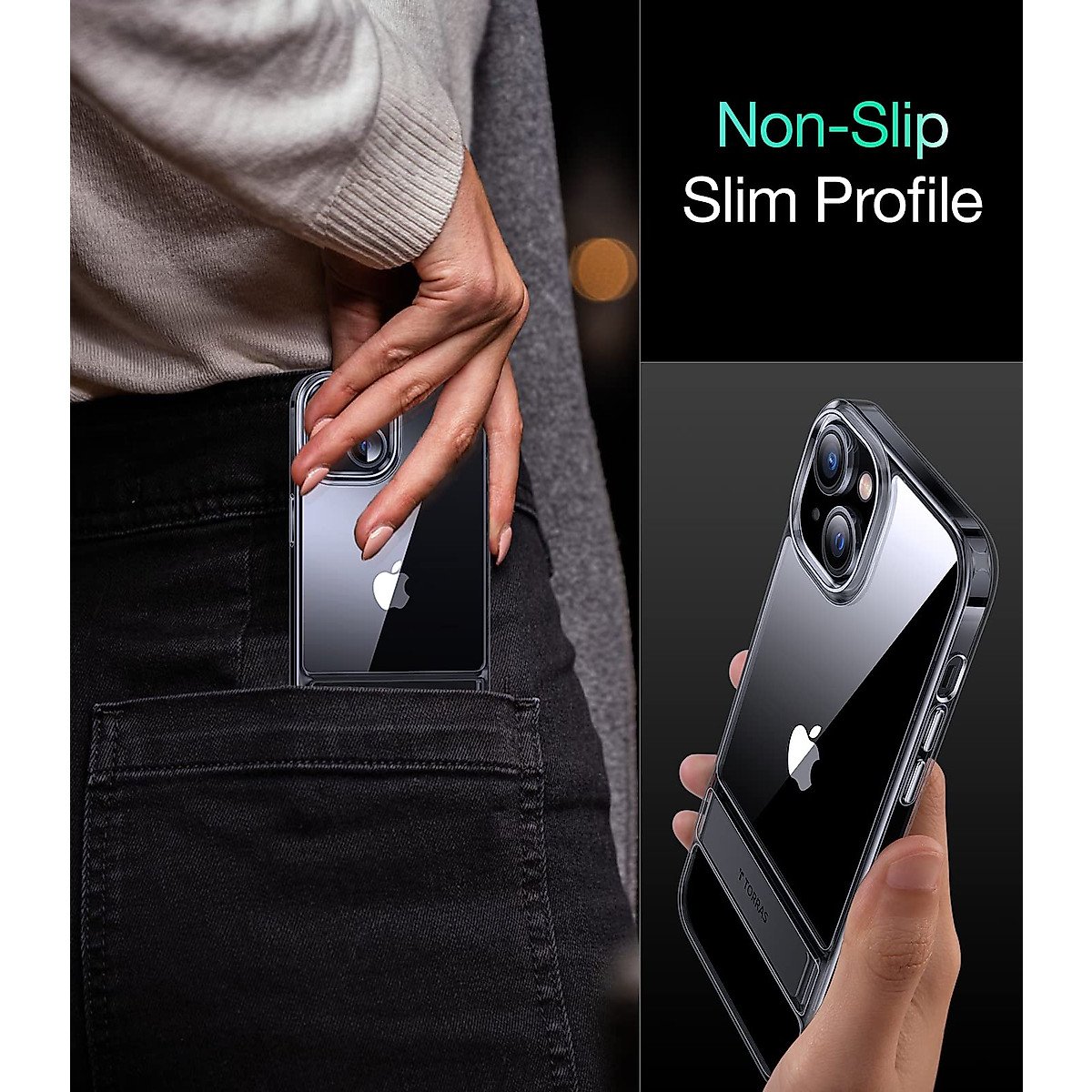 TORRAS MoonClimber Compatible for iPhone 12 Pro Max Case [5X Military Armor-Level Shockproof][Three Stand Ways] Slim Hard Phone Case with Kickstand 6.7’’-Clear