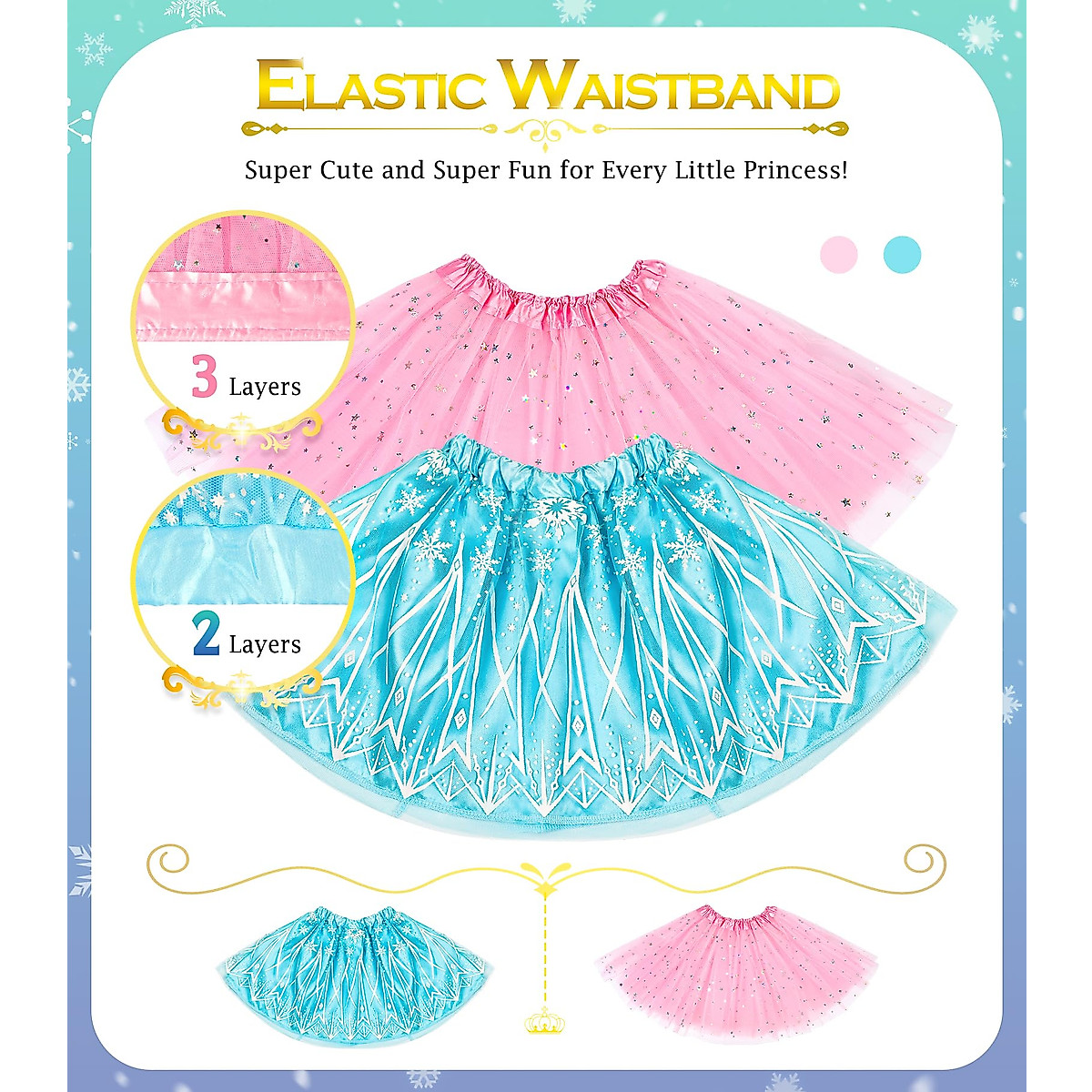 BIBUTY Kids Princess Dress Up Clothes for Little Girls, Pretend Play & Dress Up Costume Set for 3-6 Toddler Little Girls (Pink/Blue)