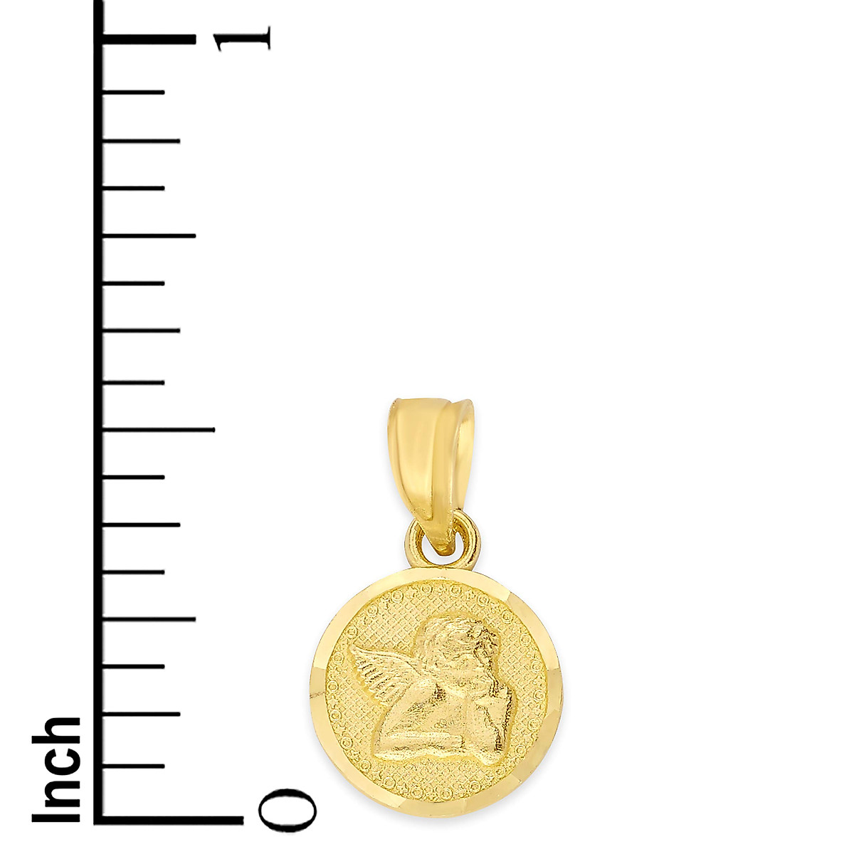 10k Solid Yellow Gold Dainty Angel Medallion Necklace with Cross on Back, Small Religious Cherub Pendant for Prayer