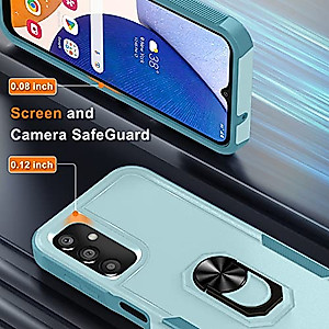 RMOCR for Samsung Galaxy A14 5G Case, Rotatable Magnetic Kickstand Ring Holder, Military Protective Phone Cover with Tempered Glass Screen Protector and Camera Lens Cover, Mint Green