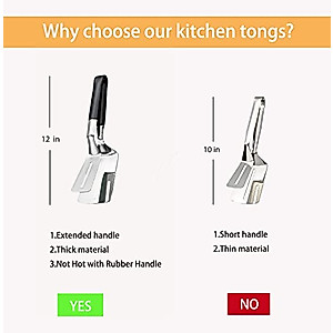 Jrsoul He Kitchen Cooking Tongs,Big Size Spatula Tong 12 Inch Multifunctional Stainless Steel Barbecue Clamp Food Flip Shovel Clip for Steak Fish Bread Hamburger BBQ Frying Pancake Pies Pizza