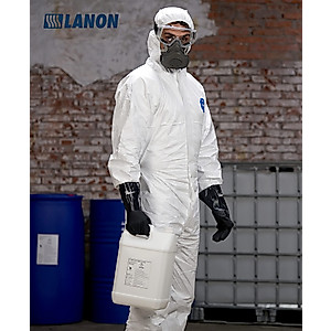 LANON Nitrile Chemical Resistant Gloves, Reusable Heavy-Duty Rubber Gloves with MicroFoam Textured Palm, Acid, Alkali and Oil Protection, Black, Large