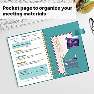 Regolden-Book Meeting Notebook for Work with Action Items, Project Planner Notebook for Note Taking, Office/ Business Meeting Notes Agenda Organizer for Men & Women, 160 Pages (7”x10”), Teal
