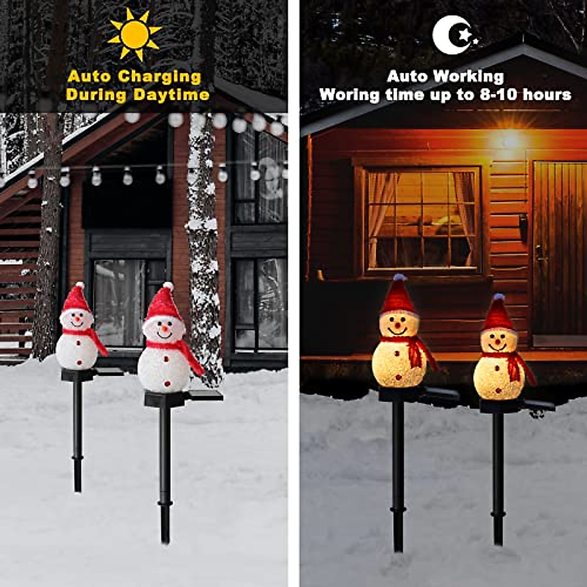 X-Boyouth Solar Snowman Lights Decorations 2Pcs Outdoor Snowman Stanta Ornament Landscape Pathway for Patio Yard Garden Lawn Decor, Solar Powered Party Indoor Holiday Gifts