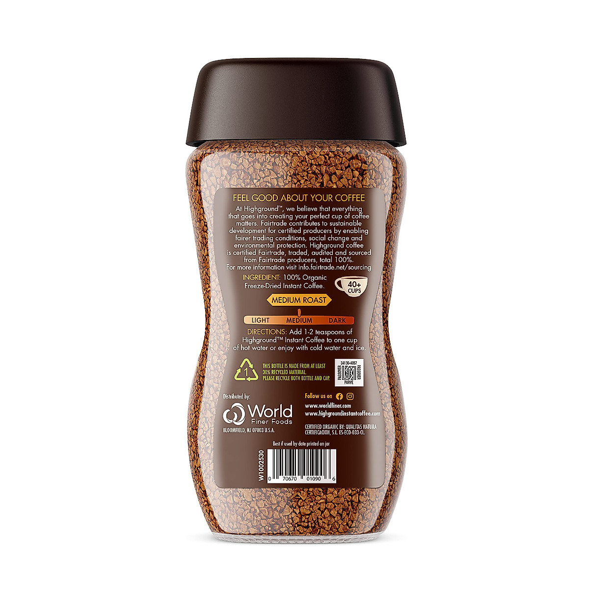 Highground Organic Instant Regular Coffee, 3.53 Oz