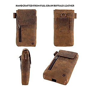 Leather Phone Holster – Genuine Full-Grain Buffalo Leather Cell Phone Holsters – 7” H x 3.5" W Leather Cell Phone Holster for Large Smartphones – Secure & Durable Phone Belt Holder by MOONSTER®