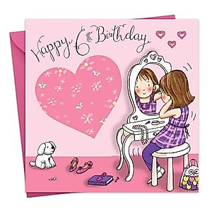 Twizler Happy 6th Birthday Card, Multicolor, 6.1 x 6.1 in
