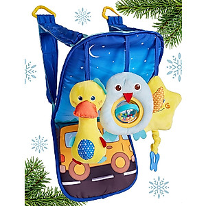 Baby Car Seat Toys - Infant Soft Toys 0 to 12 Months for Car Seat - Rear-Facing Car Seat Travel Activity Mat for Baby - Includes Rattle, Squeaky and Rustle Sensory Toys with Teether