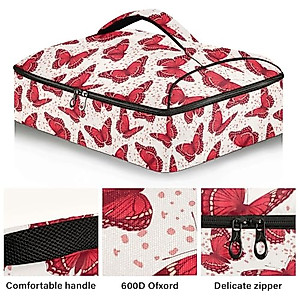 Kcldeci Insulated Thermal Food Carrier Insulated Casserole Carrier for Hot or Cold Food,Red Butterflies (2) Insulated Tote Bag for Potluck Cookouts Parties Picnic,Lasagna Lugger